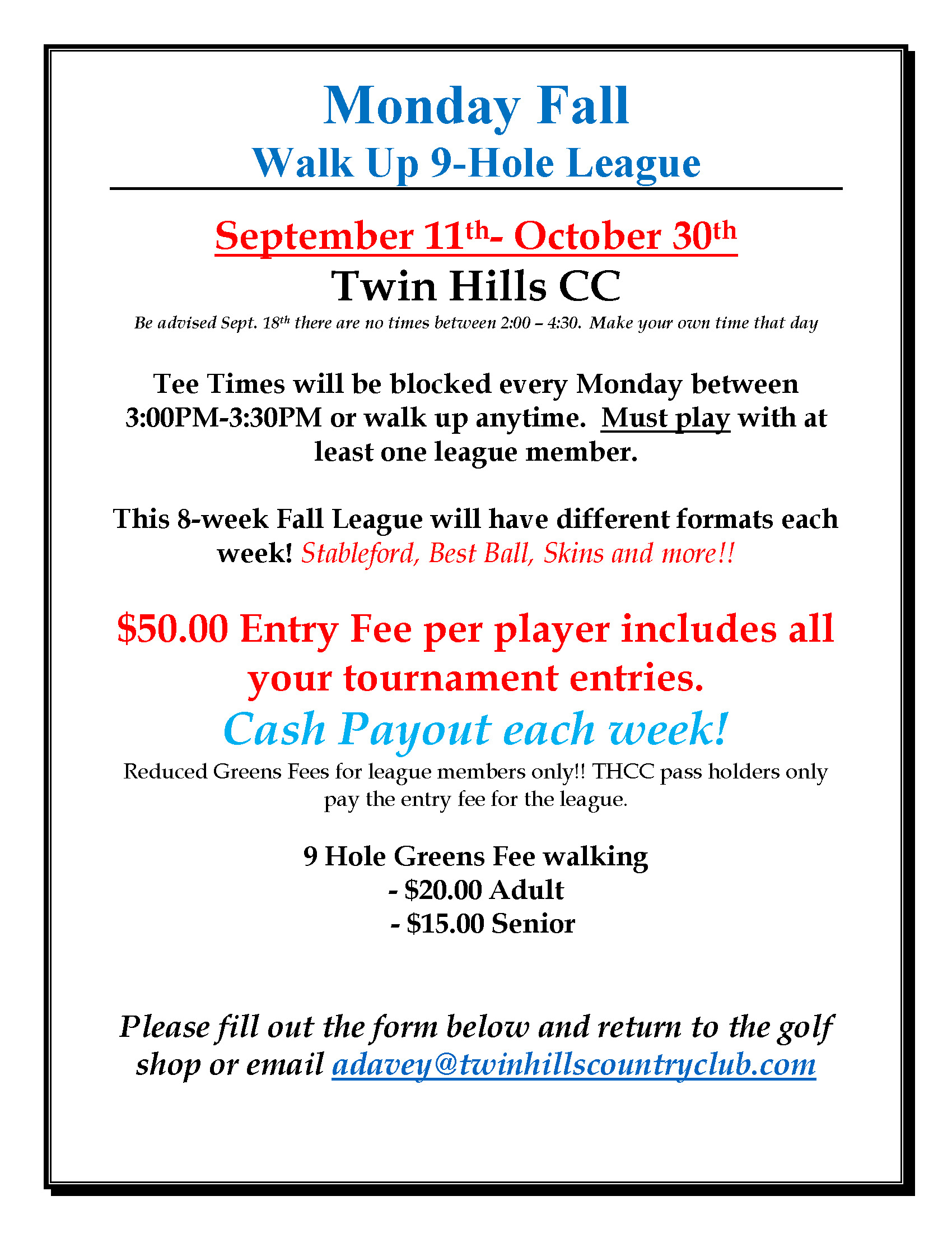Monday Fall Walk-Up 9-Hole League - Twin Hills Country Club