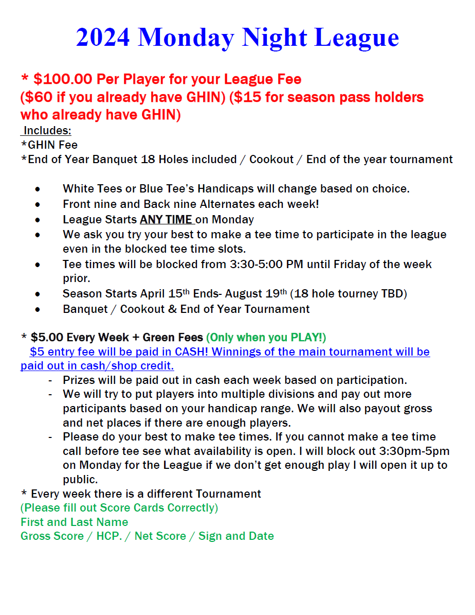 Monday Walk Up League - Twin Hills Country Club